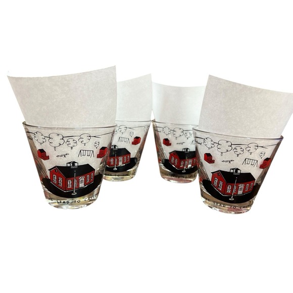 Dining | 4 Vintage Mcm Bar Drinking Glasses All Roads Lead To Caledonia ...